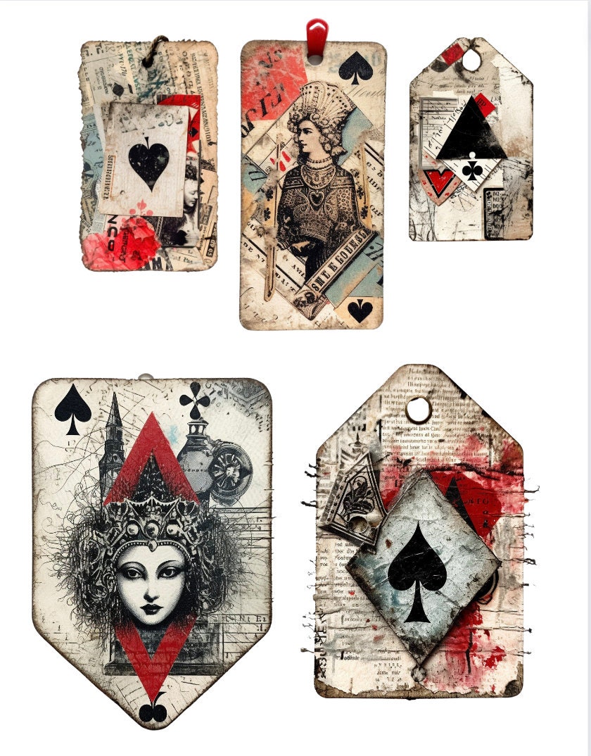 Printable Cut & Collage Mixed Media Playing Card Tags - Junk Journal ...