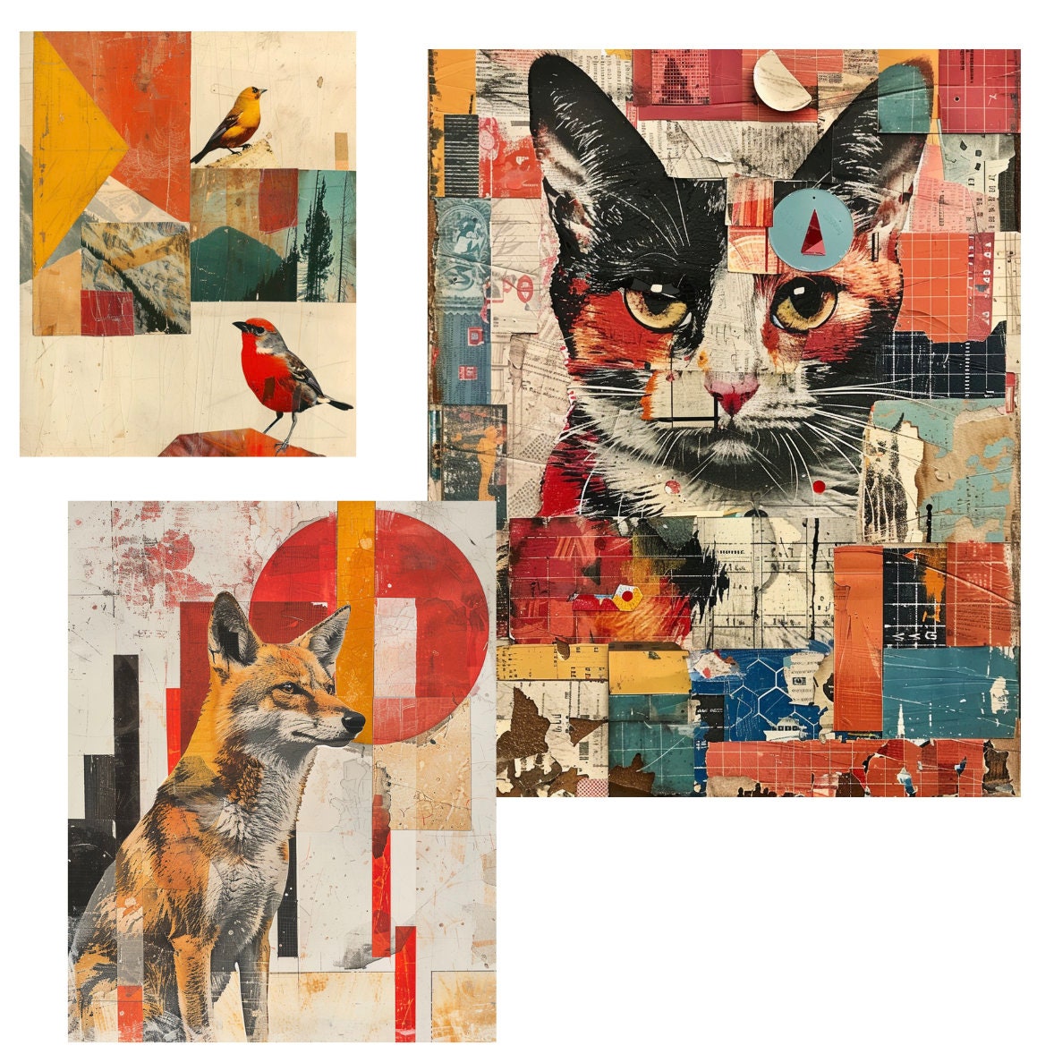 Mid Century Modern Collage Animals - 22 PNG Files - Printable Art ...