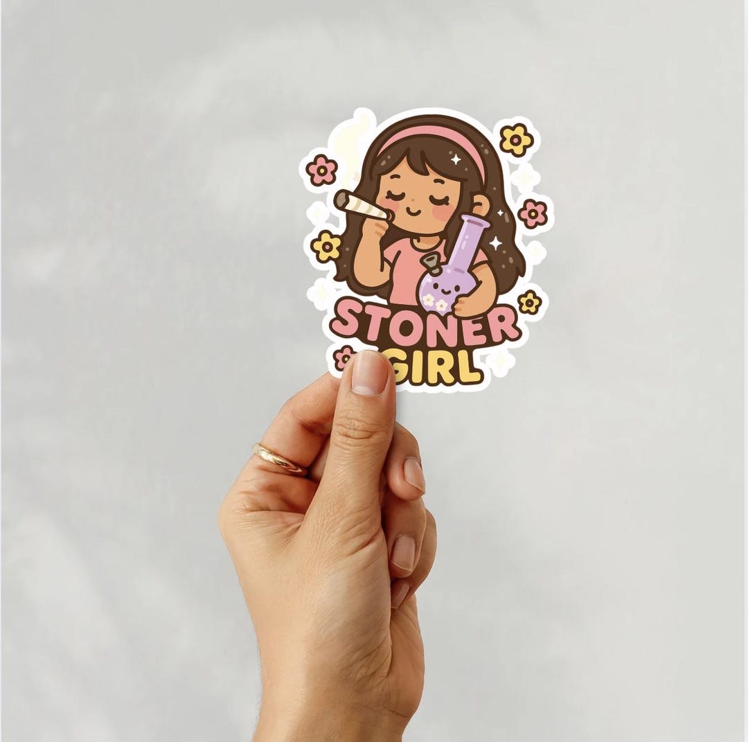 Cute Stoner Girl Sticker - Water Bottle Sticker - Bumper Sticker ...