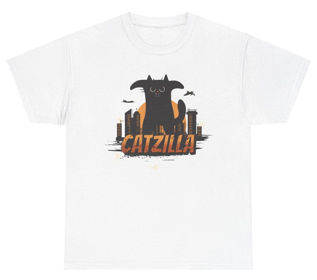 Funny Catzilla Unisex Tee, Pet Lover Humor Tee, Heavy Cotton Shirt ...
