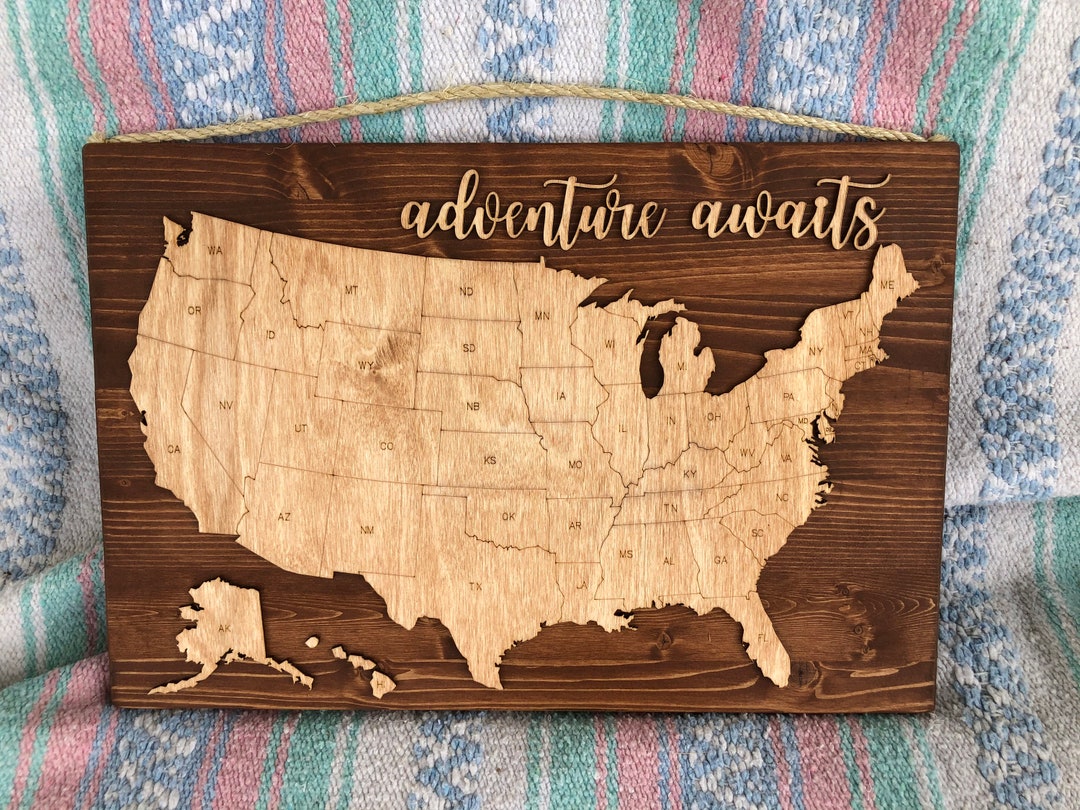 Adventure Awaits Wood US Map Push Pin Map 12 X 17 FREE SHIPPING - Etsy