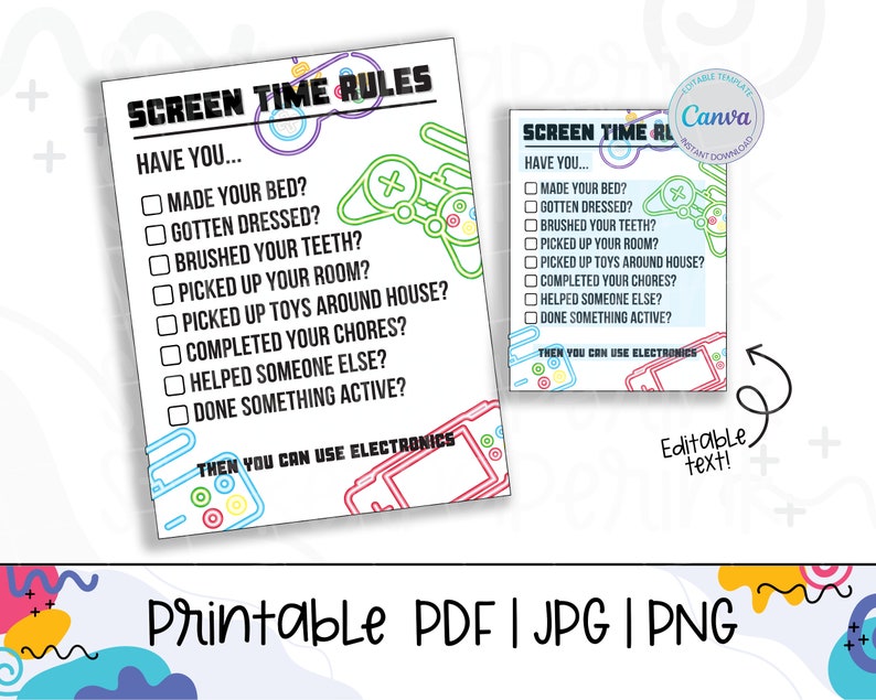Editable Screen Time Rules Checklist, Video Game Theme (digital ...