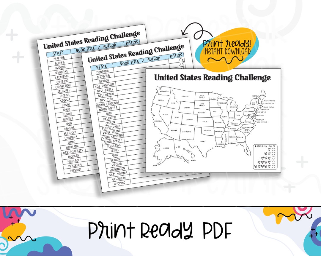 Reading Challenge Tracker, Read Through the USA Printable, Book Tracker ...