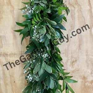 Nagi, Varigated Pitt, and Babys Breath Garland, Wedding Garland ...