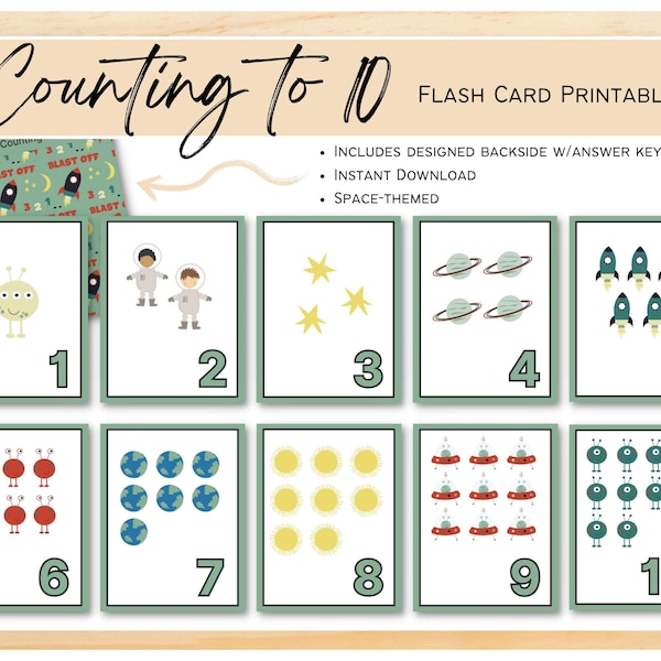 Counting to Ten Flash Cards - Etsy