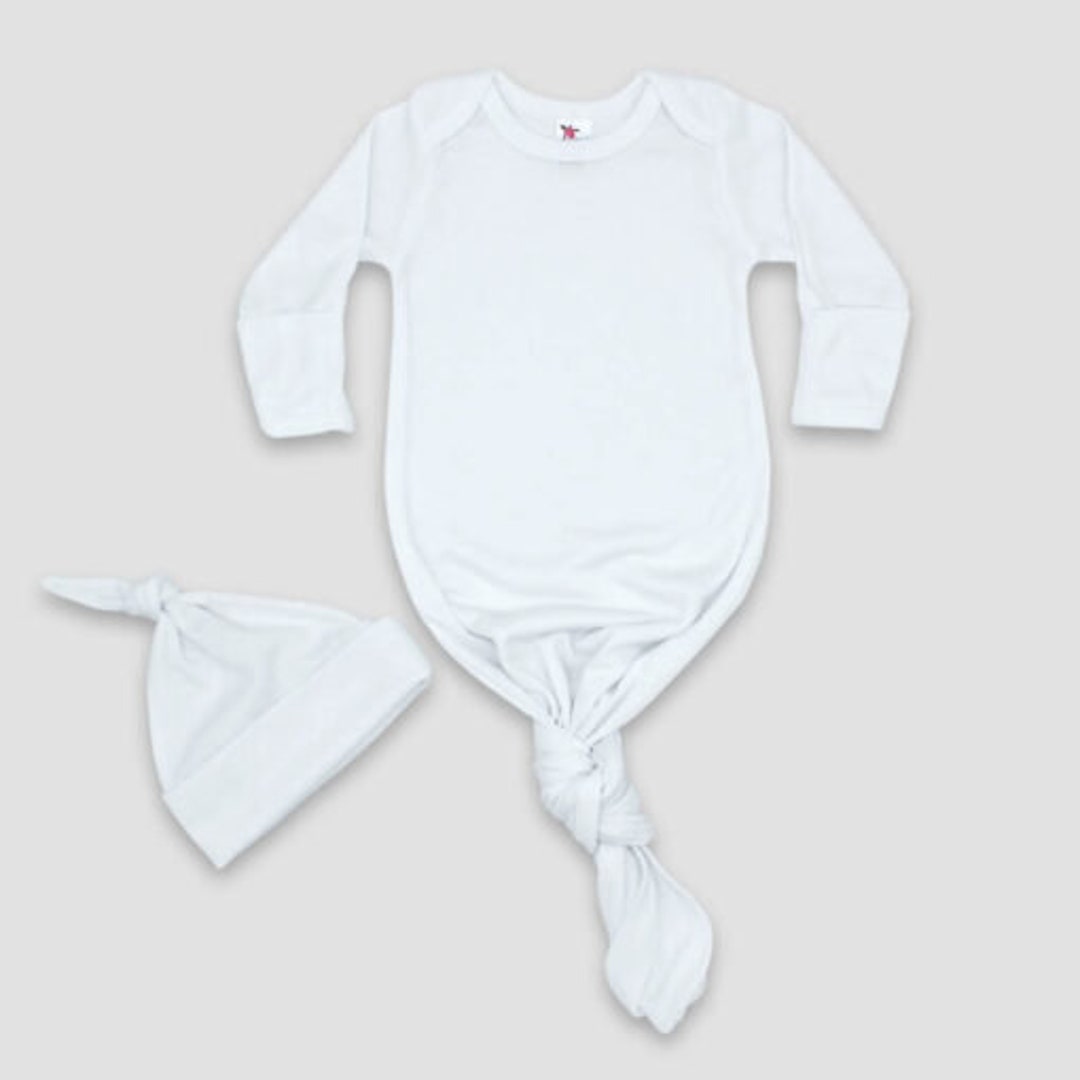 Sublimation Blanks - Knotted Baby Gown and Hat Set — White — 100% ...