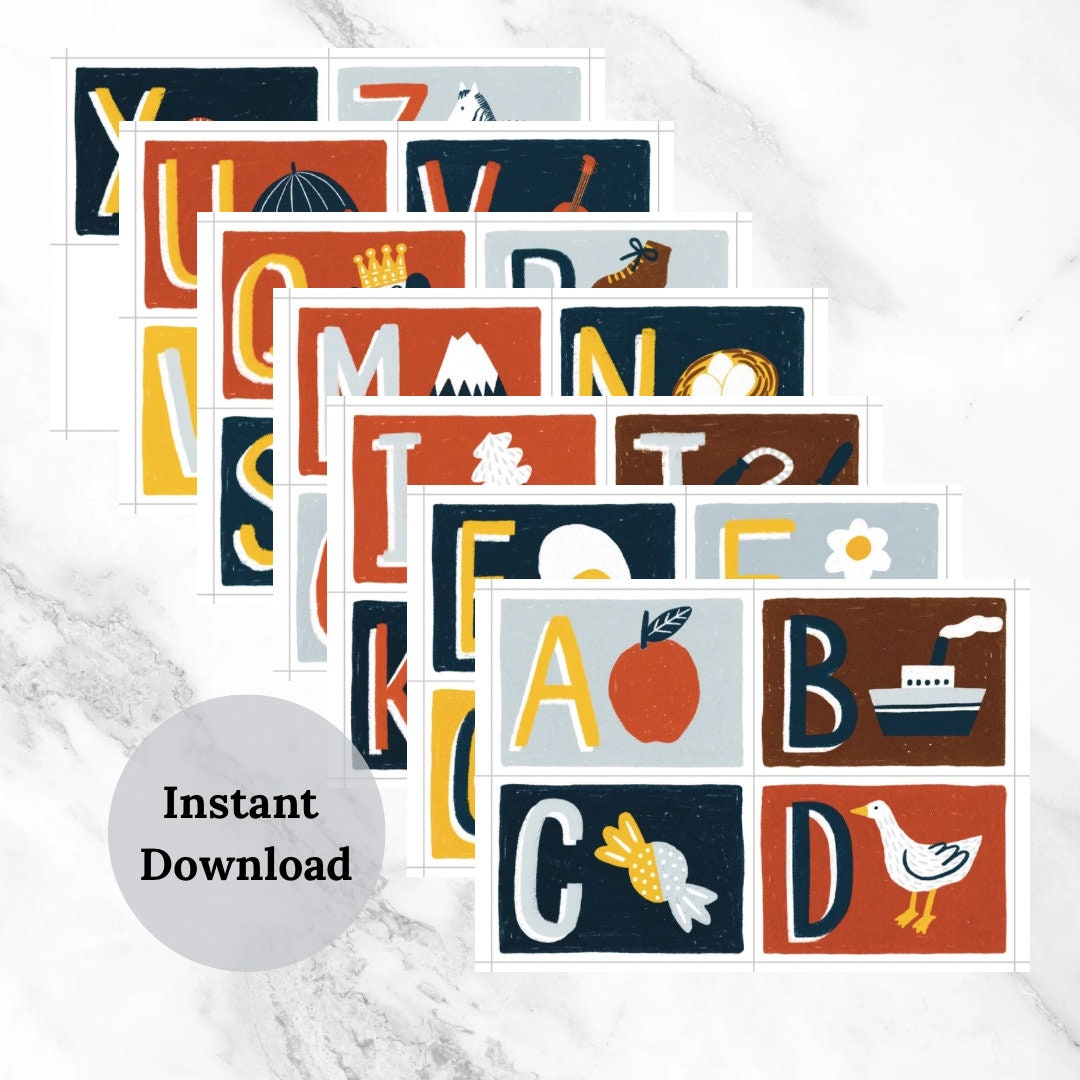 Illustrated Alphabet Flashcards Printable Download Flashcards for Kids ...
