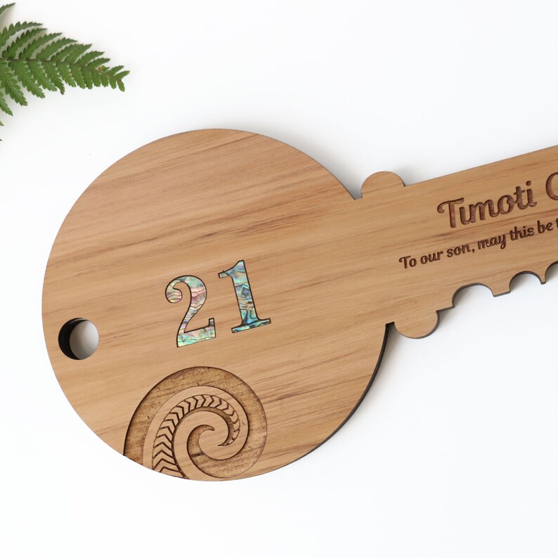 21st Birthday Key Maori Design Made in New Zealand Heart Rimu Veneer ...