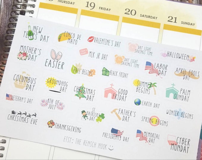 Holiday Planner Stickers HS21 Yearly Holidays Calendar - Etsy