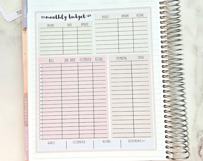 Monthly Budget Planner Stickers / Budget Tracker Note Page Stickers for ...