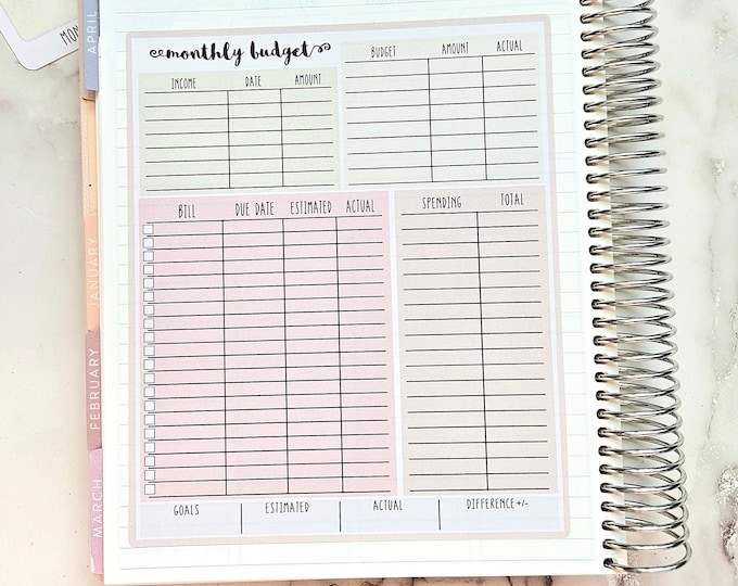 Monthly Budget Planner Stickers / Budget Tracker Note Page Stickers for ...