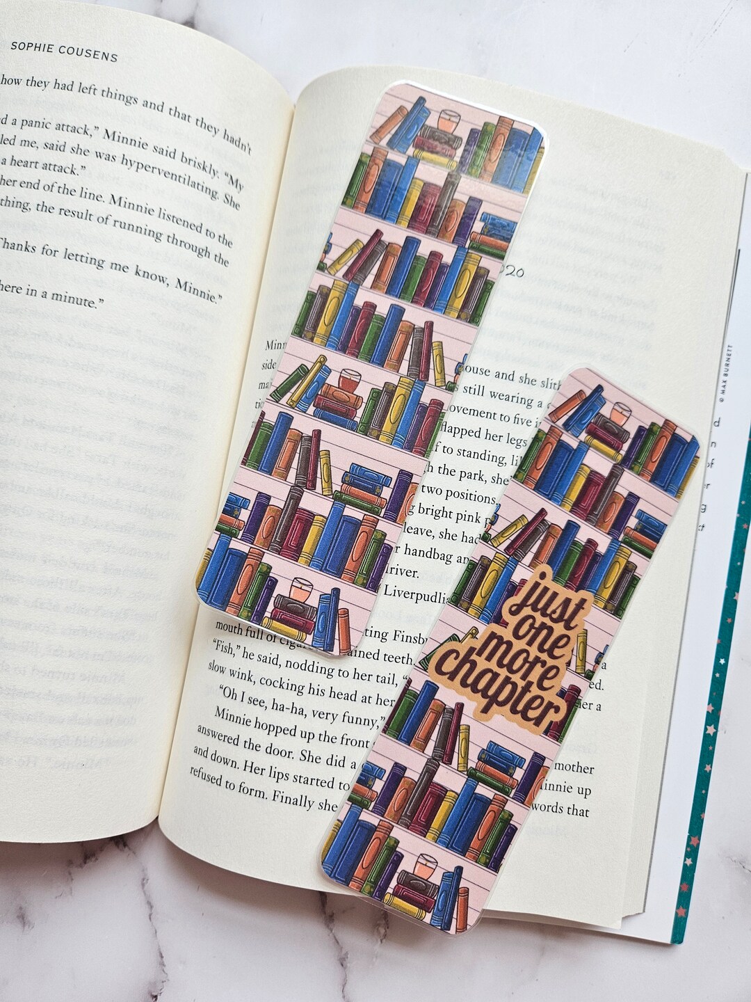 Bookshelf Bookmark - Single Sided Laminated Bookmark - Just One More ...