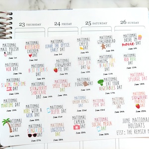 June National Holidays Planner Stickers - HS64 - Fun Holidays -gift for ...