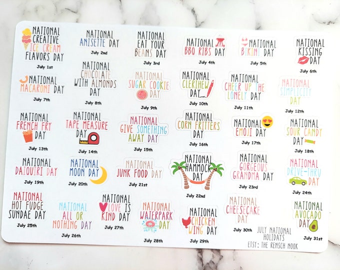 July National Holidays Planner Stickers - HS39 - Fun Holidays -gift for ...