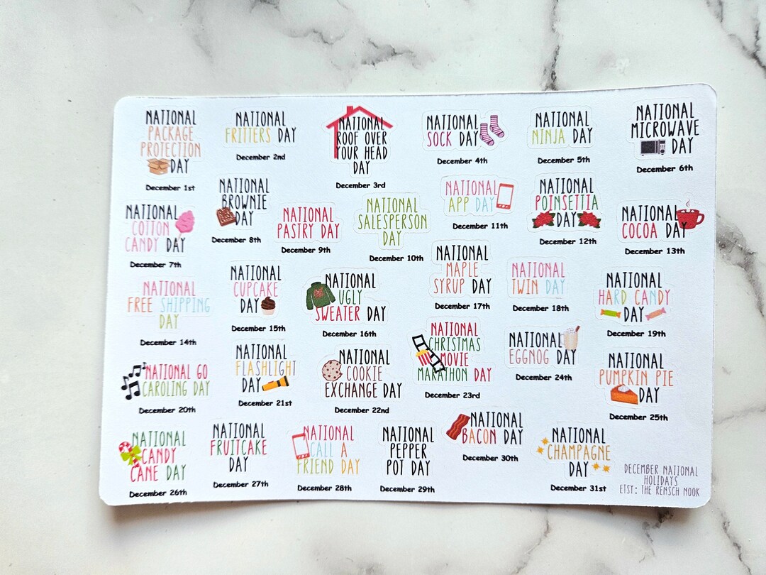 December National Holidays Planner Stickers - HS103 - Fun Holidays ...