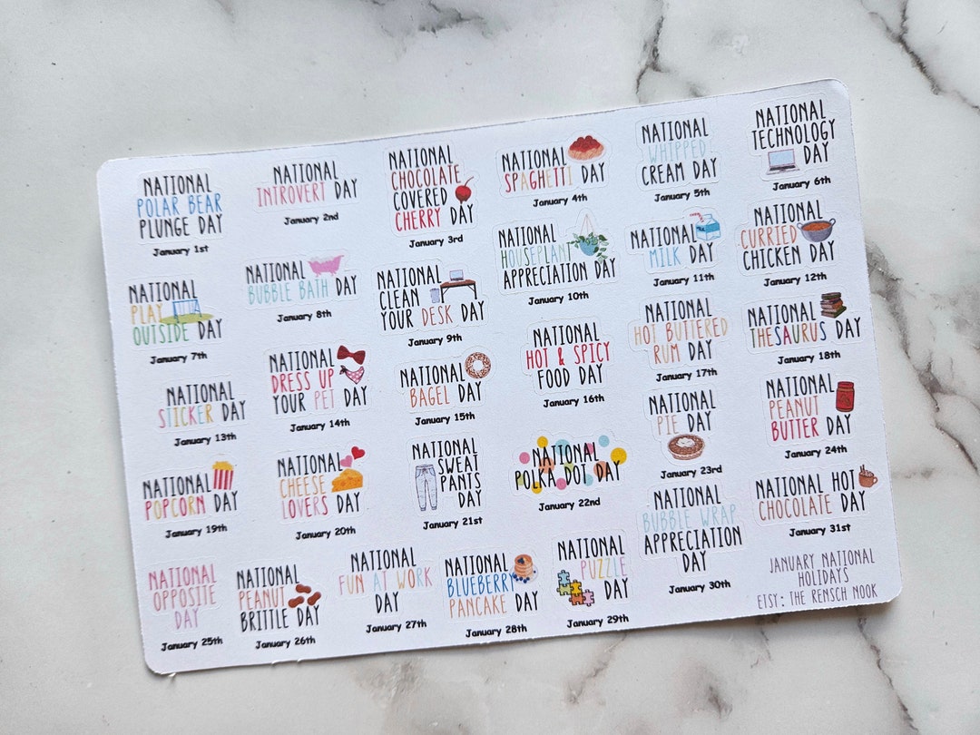 January National Holidays Planner Stickers - HS95 - Fun Holidays -gift ...