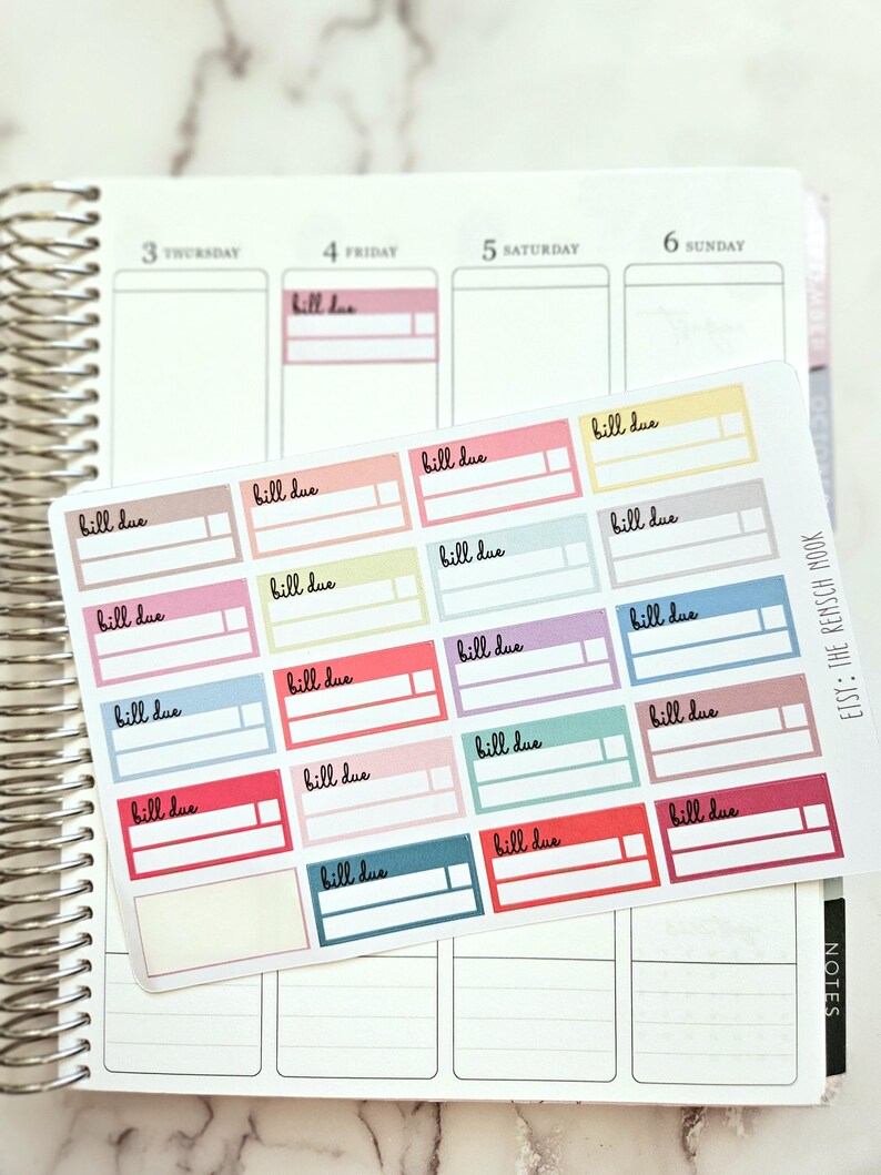 Bill Due Boxes Planner Stickers - Etsy