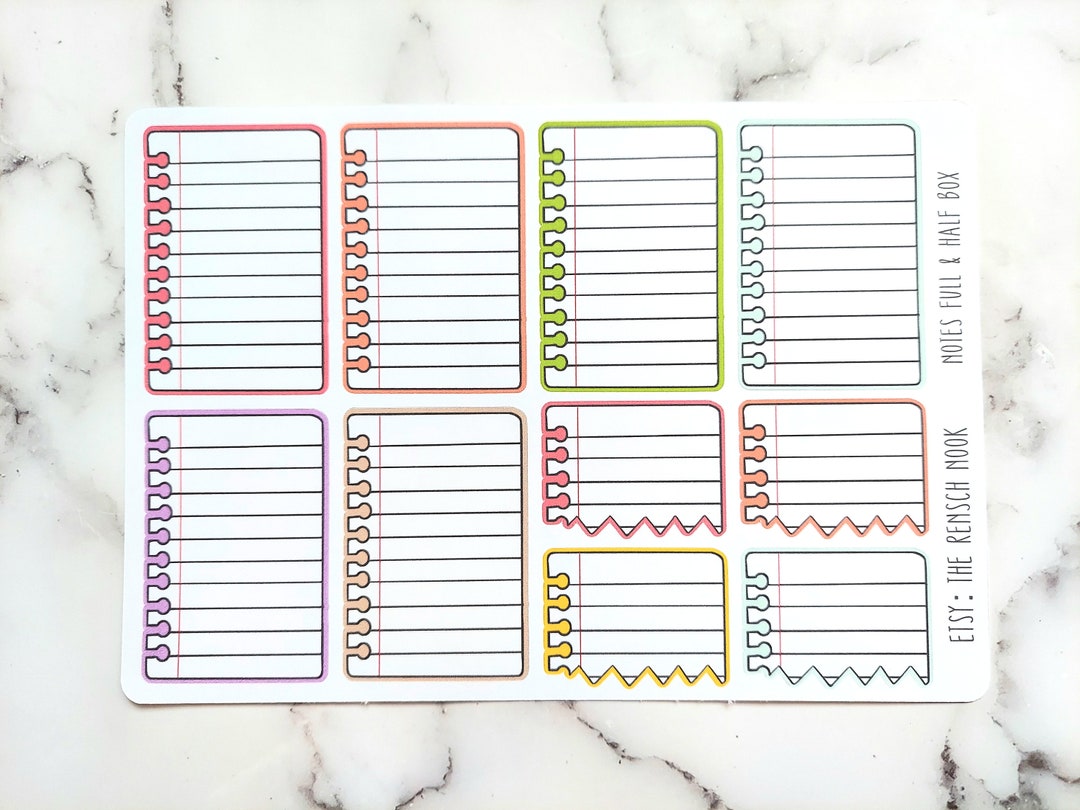 Notes Page Planner Stickers - HS10- Happy Planner - Half Box and Full ...