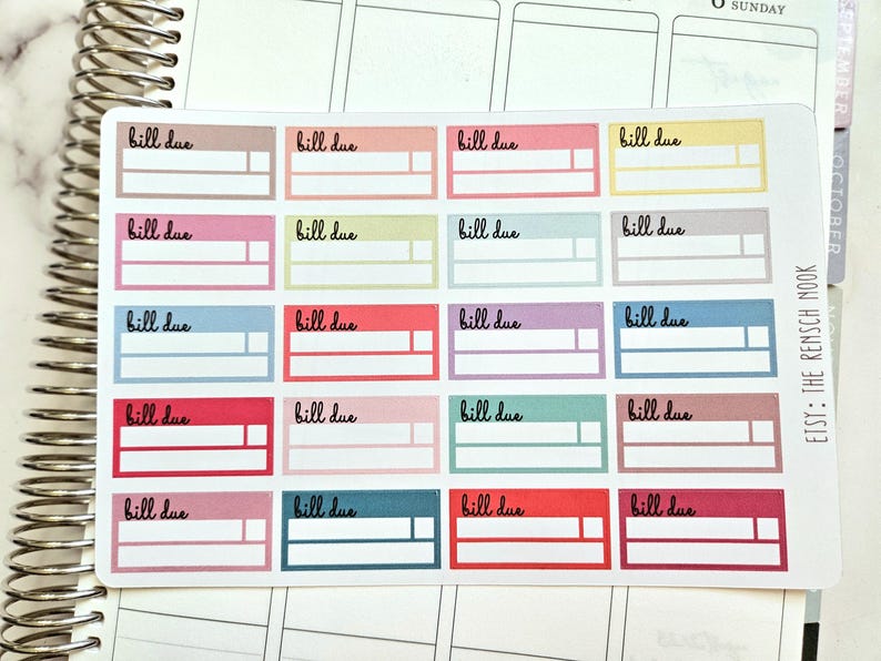 Bill Due Boxes Planner Stickers - Etsy