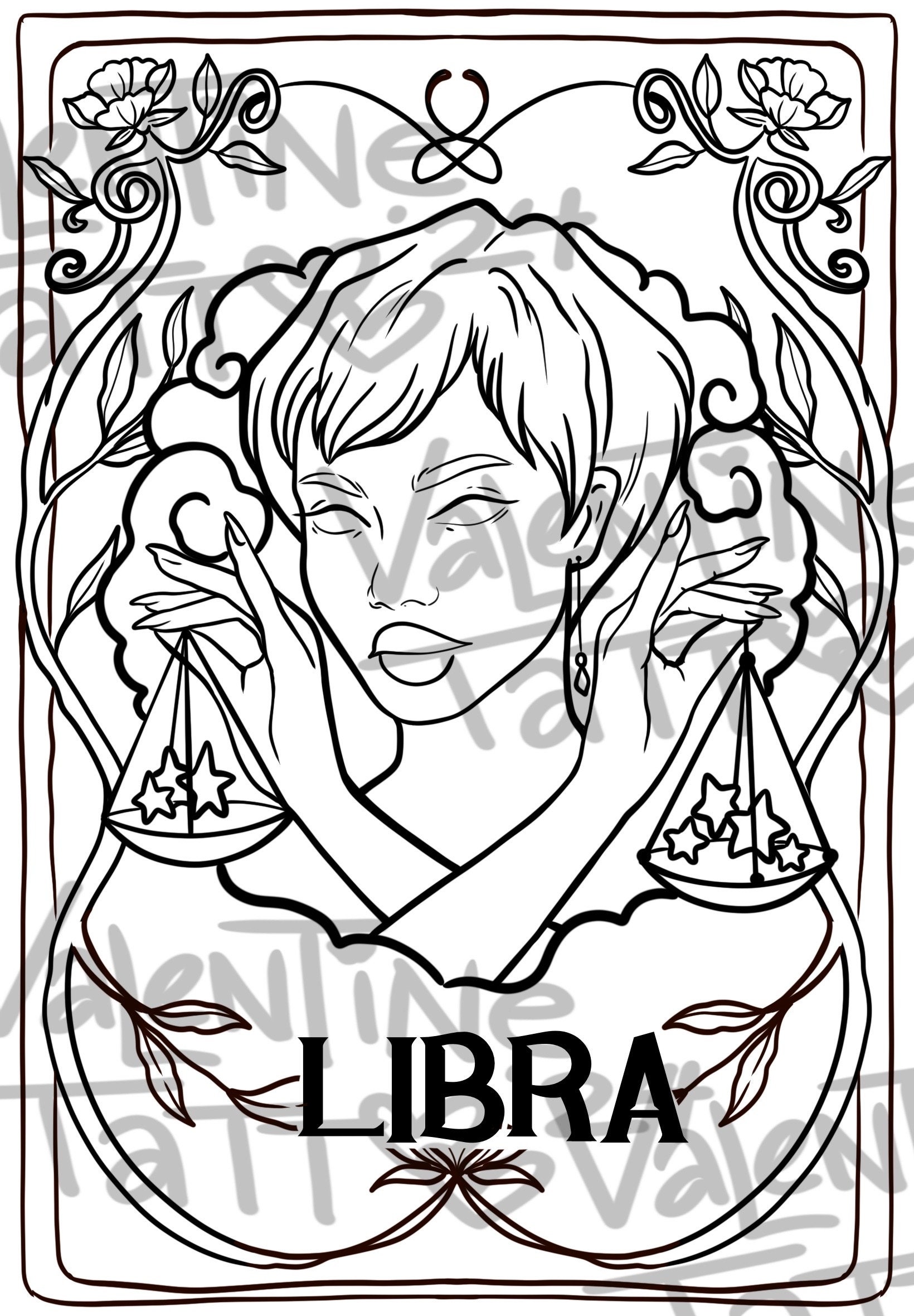 Libra Coloring Page - Etsy