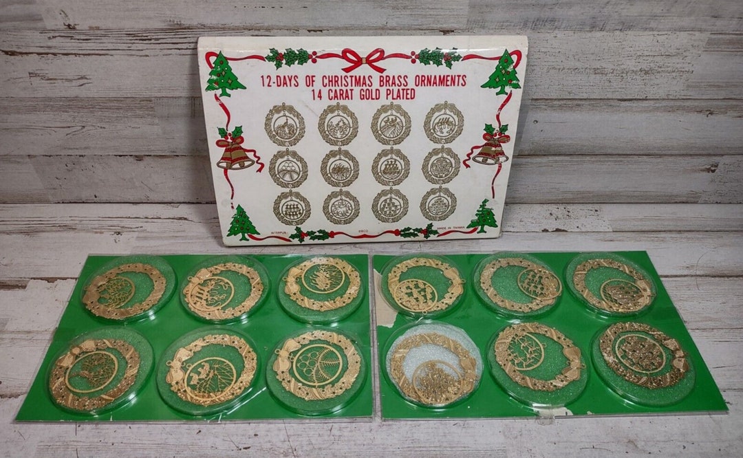 Vintage Interpur 14k Gold Plated 12 Days of Christmas Brass Ornaments ...
