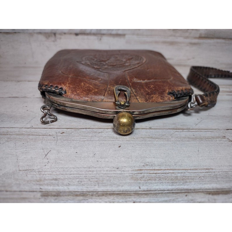 Antique 1900s Teitzel Art Nouveau Hand Tooled Leather Purse Suede ...