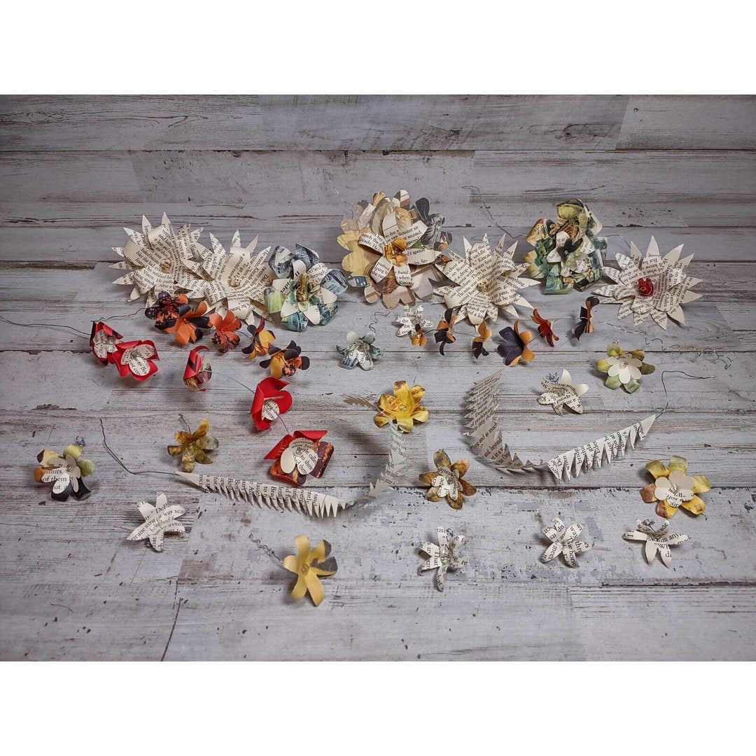 Handmade Paper Book Page Flowers Embellishments Wrapping Assorted Sizes ...