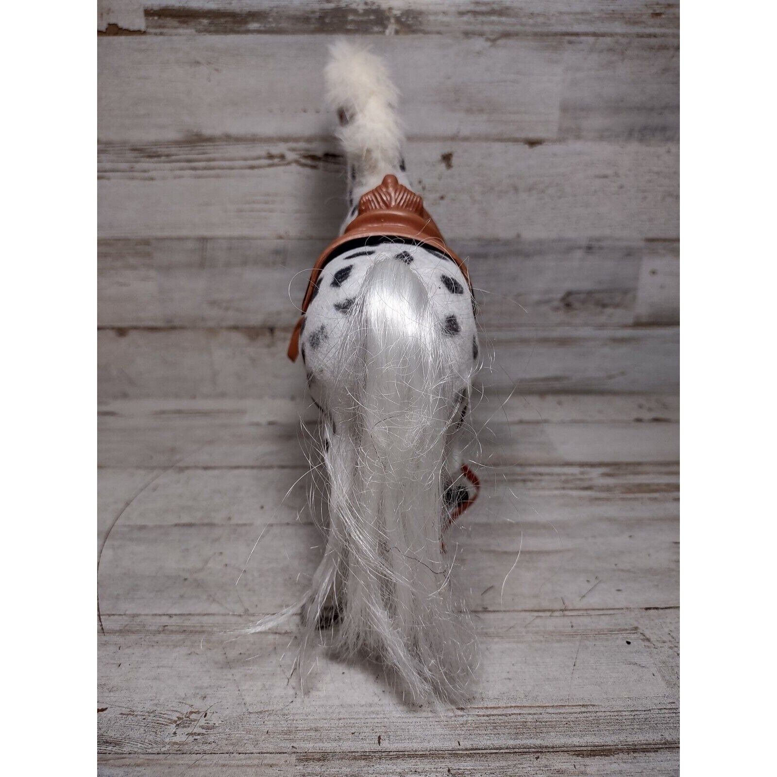 Vintage Flocked Model Horse Toy Black White Spotted SC Sticker W ...