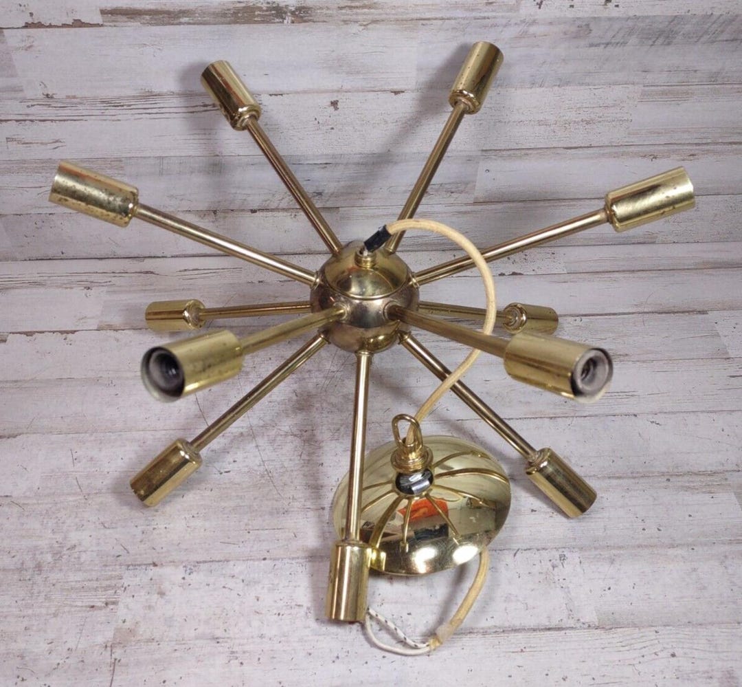 Vintage MCM Atomic Starburst Sputnik Brass Chandelier 12 Arm Light ...