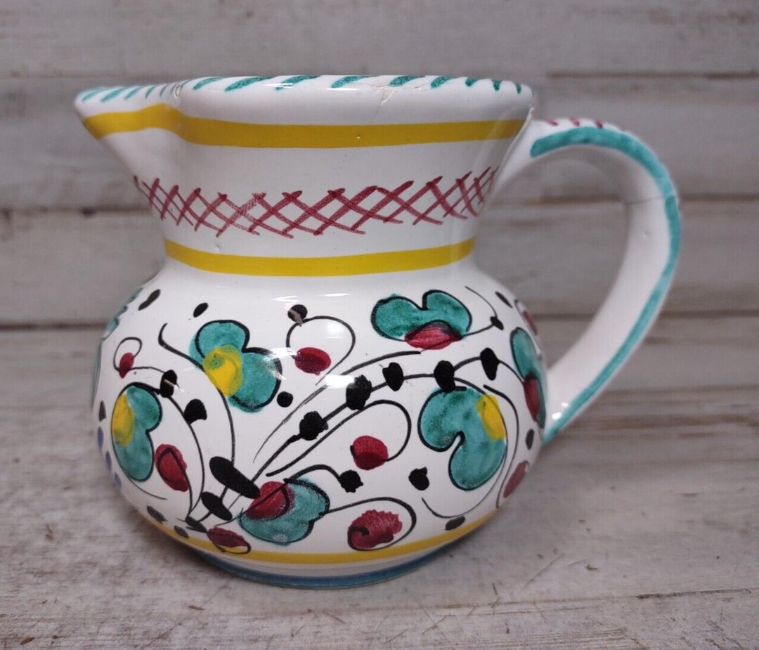 Vintage Deruta Italian Ceramic Pitcher Creamer Chicken Rooster Flowers ...