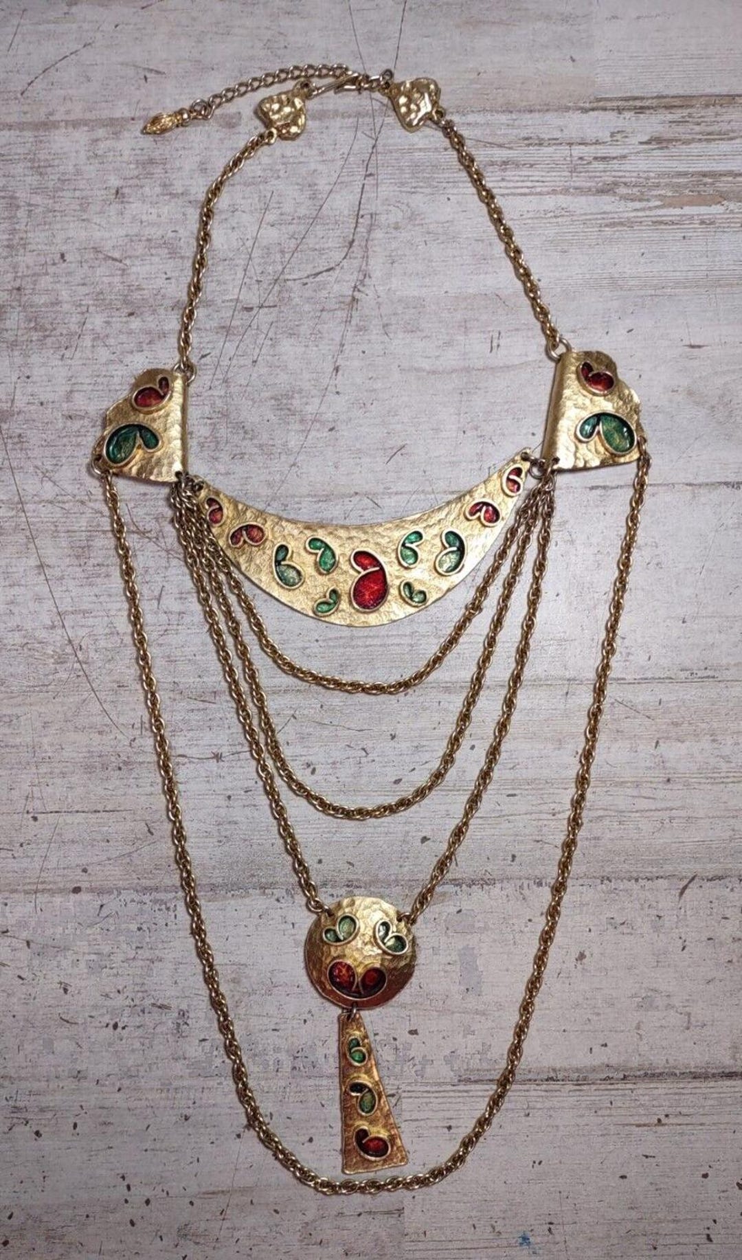 Vintage Julio Marsella Hammered Gold Tone Stained Raised Metal Ethnic ...