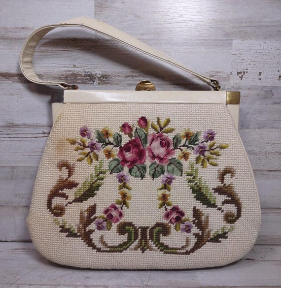 Vintage Needlepoint Tapestry Floral Flower Rose Purse… - Gem
