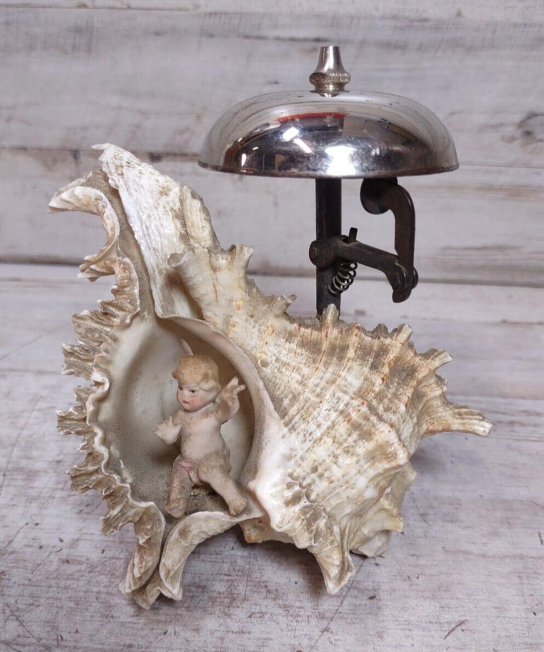 Vintage Conch Shell Cherubim Angel Hotel Reception Desk Bell Kitschy ...