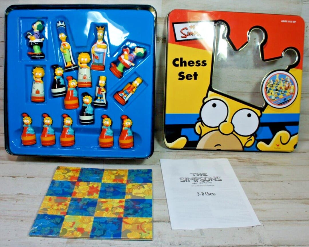 Vtg the Simpsons Chess Set 3D Figures Homer Marge Bar Krust Lisa Maggie ...