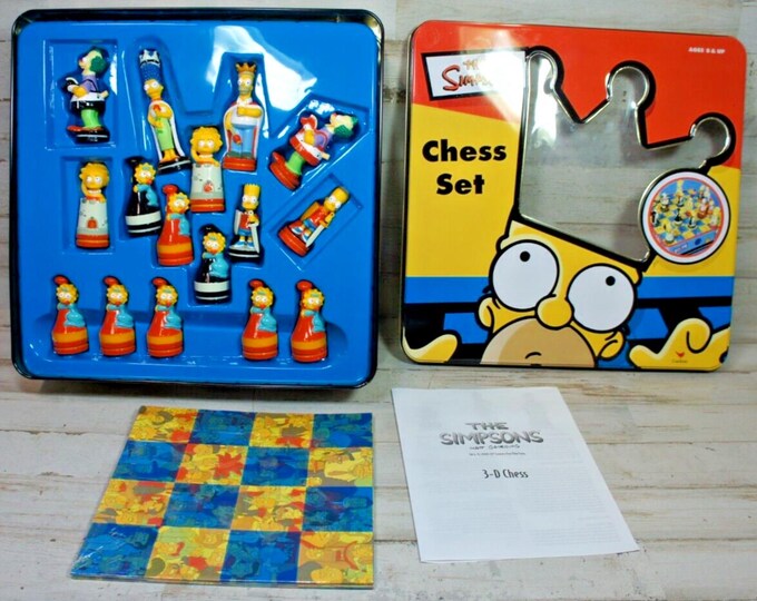 Vtg the Simpsons Chess Set 3D Figures Homer Marge Bar Krust Lisa Maggie ...