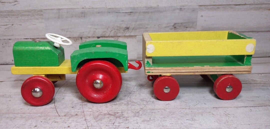 Vintage Heroes West Germany Wooden Wood Farm Tractor With Trailer Wagon ...