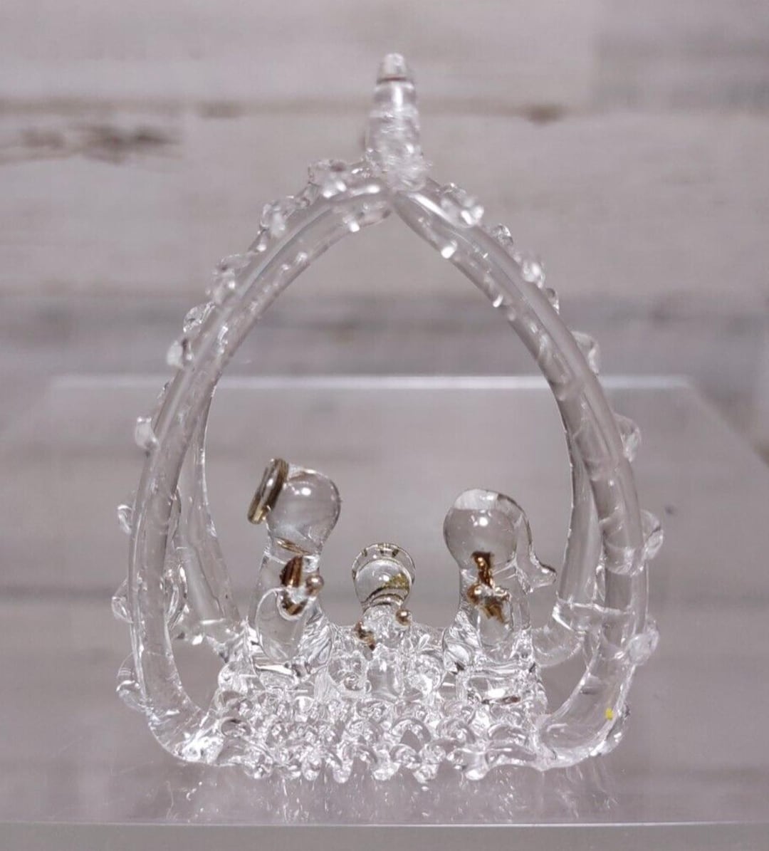 Vintage Hand Blown Spun Glass Nativity Christmas Ornament Gold ...