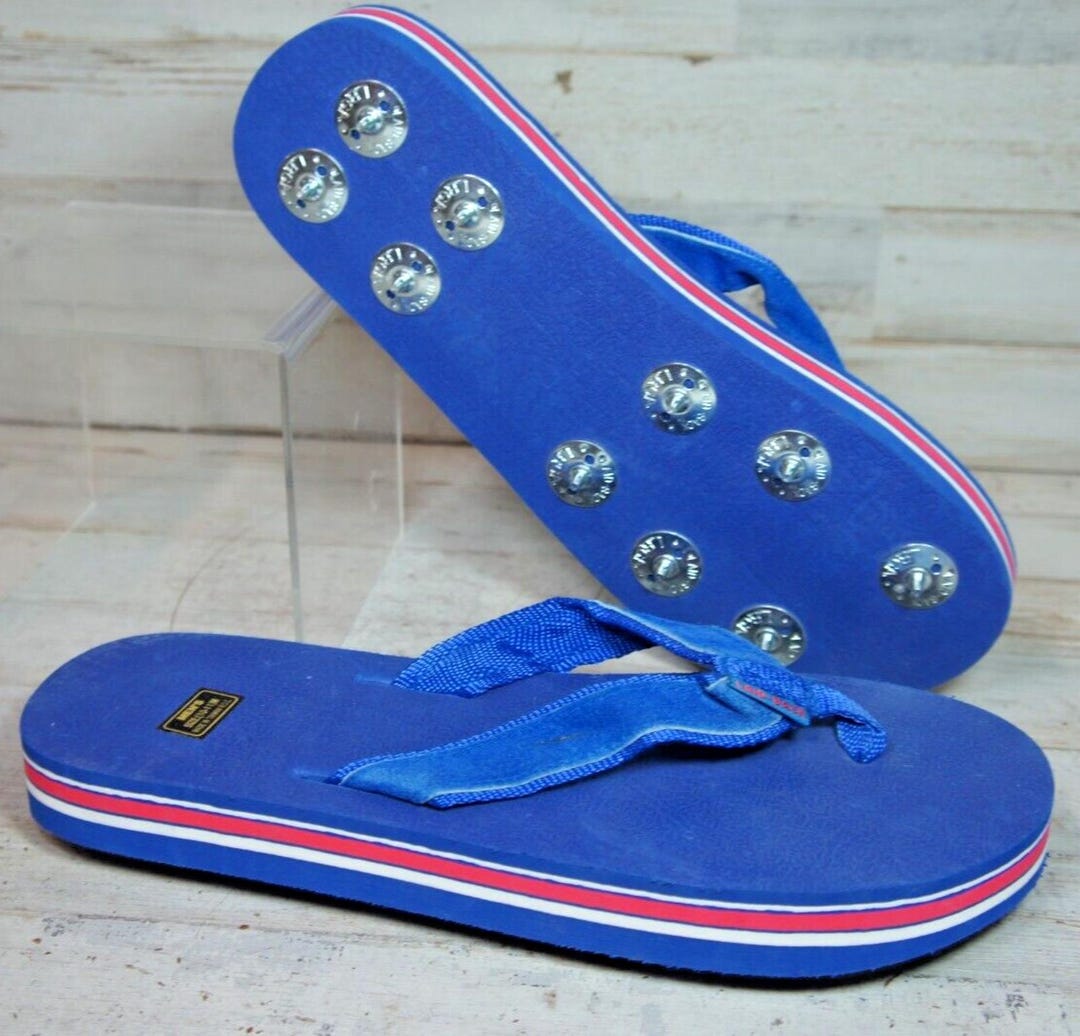 Vintage Laid-back Golf Flip Flops Sandals W Cleats Red White Blue Men ...