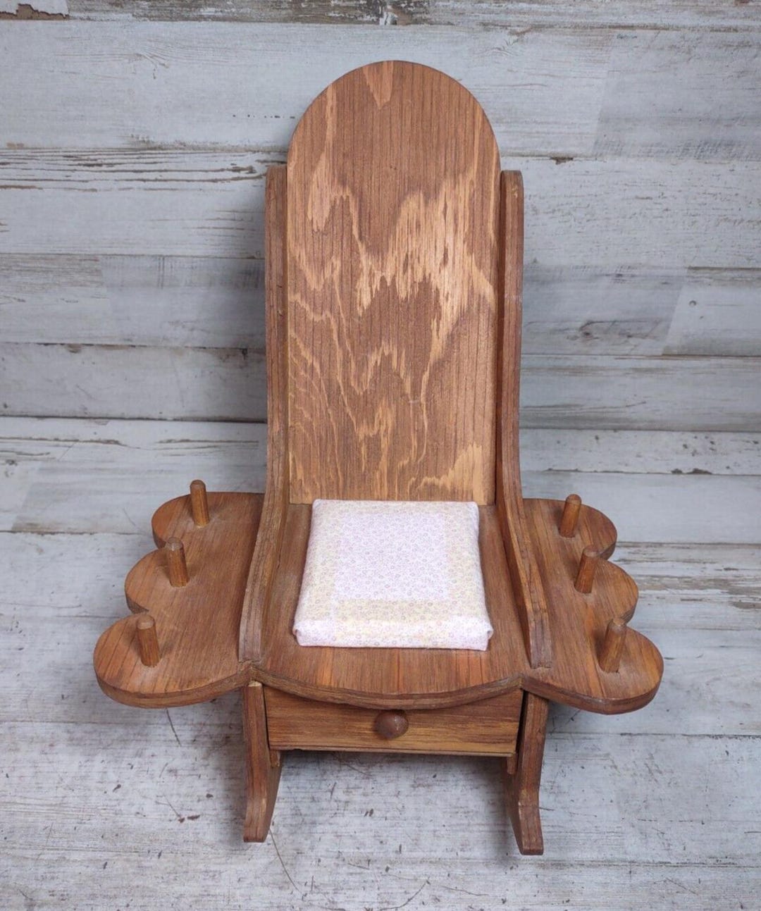 Vintage Handmade Wood Rocking Chair Pin Cushion Thread Spool Holder ...