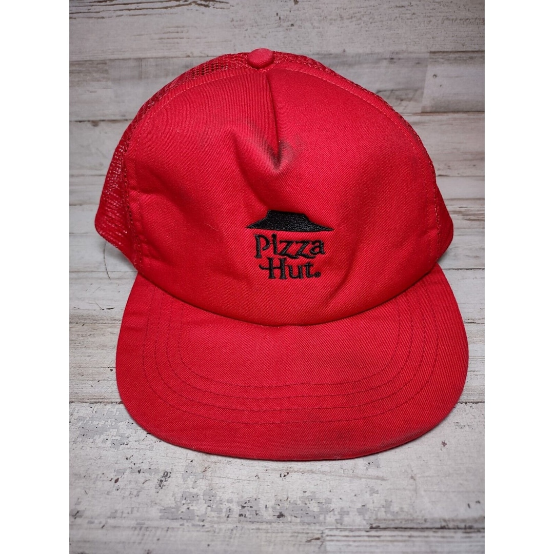 Vintage Pizza Hut Mesh Snapback Trucker Hat Cap Uniform Crew Red Black ...