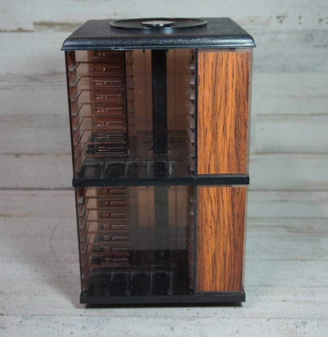 Vintage Woodgrain Spinning Cassette Rack Tower 10 Tall Made in Hong ...