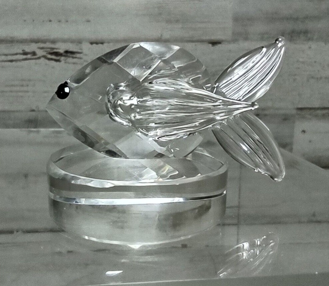 Vintage Cut Crystal Glass Prism Angel Fish on Stand Figurine Rainbow ...