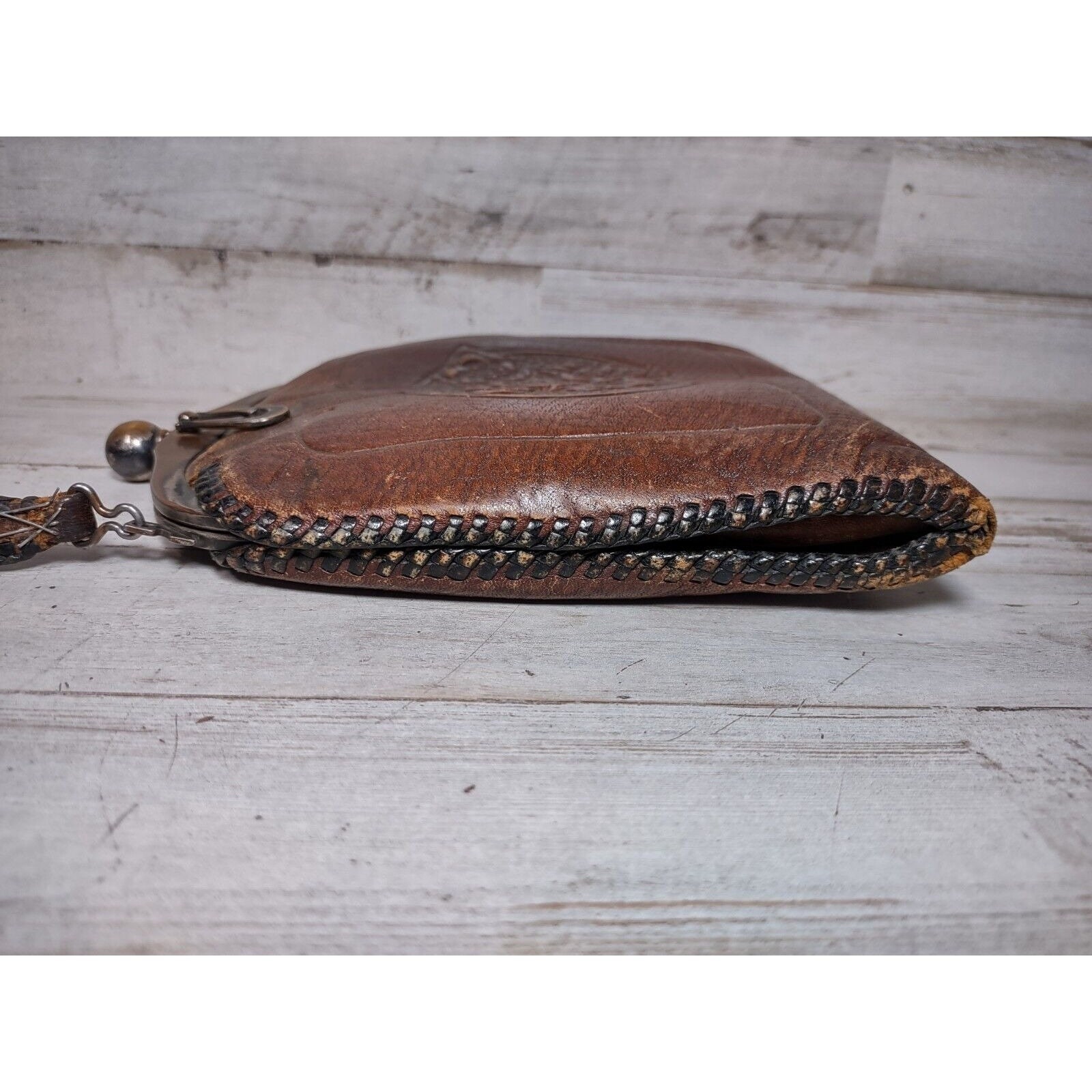 Antique 1900s Teitzel Art Nouveau Hand Tooled Leather Purse Suede ...