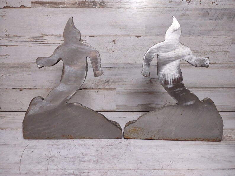 Vintage Brutalist MCM Heavy Cut Steel Ghost Skier Skiing Bookends Jaffe ...