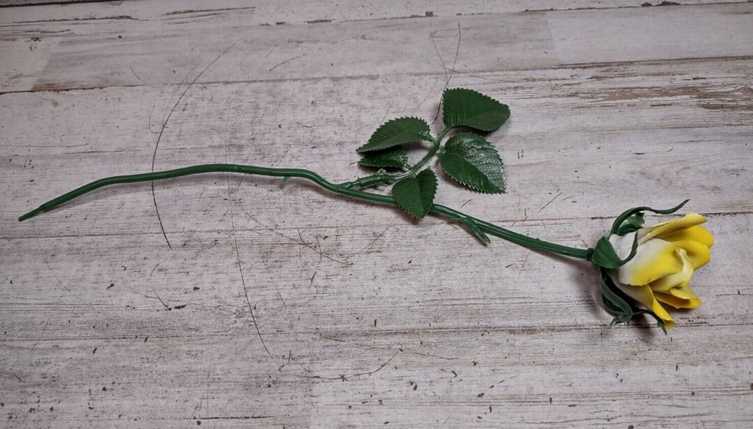 Vintage Porcelain Bone China Yellow Rose W/ Plastic Wire Leaves Stem ...