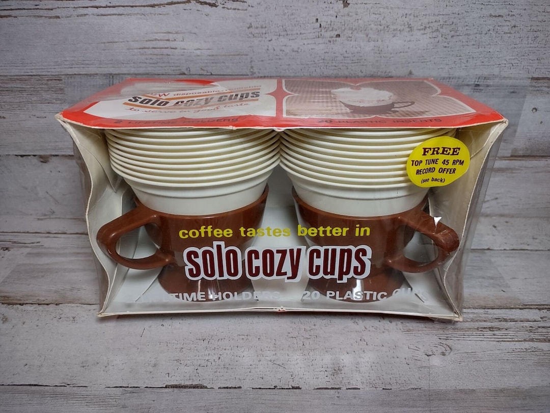 Vintage NOS Retro Solo Cozy Cups Brown 2 Holders 20 Inserts W/ Record ...