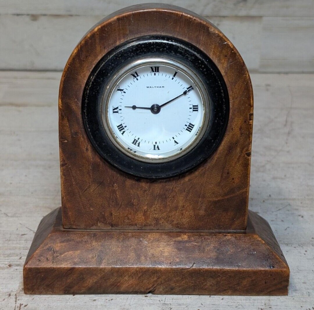 Waltham Solid Wood Mechanical Desk Table Clock 6.5" Tall Long Stem Vtg ...
