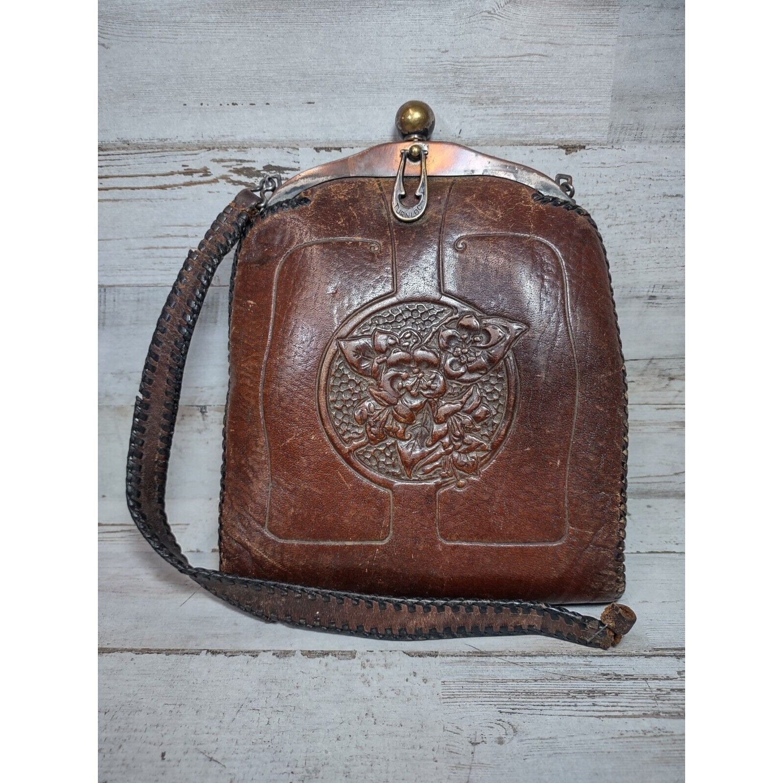 Antique 1900s Teitzel Art Nouveau Hand Tooled Leather Purse Suede ...