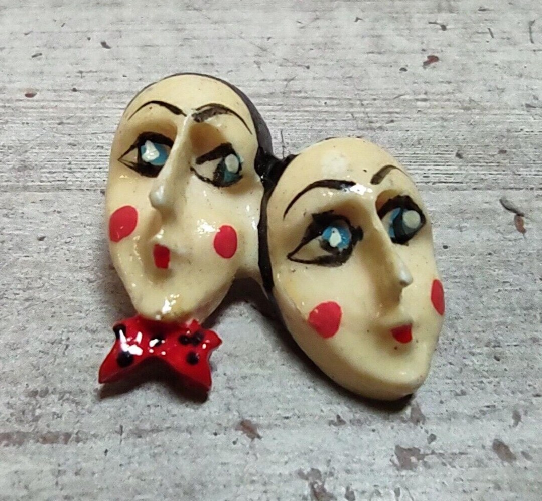 Vintage Resin Art Deco French Theatre Mask Brooch Pin Flapper Harlequin ...