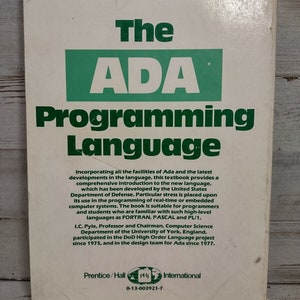 The ADA Programming Language Computer IC Pyle First Edition Paperback Book 1981 - Etsy